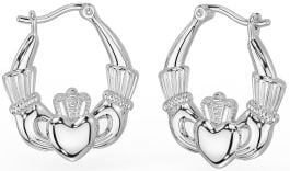Silver Irish Claddagh Hoop Earrings