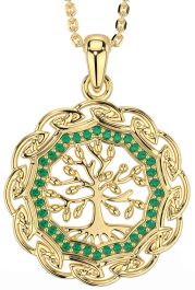 Emerald Gold Celtic Tree of Life Necklace